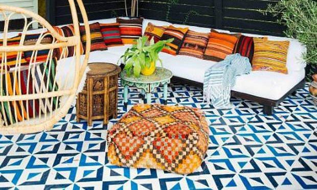 How to Stencil a Boho Blue Tile Floor - Bohemian Tile Floor Stencils