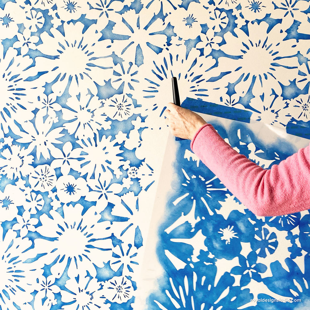 Modern Floral Wall Stencils - Painting DIY Flower Wallpaper Designs