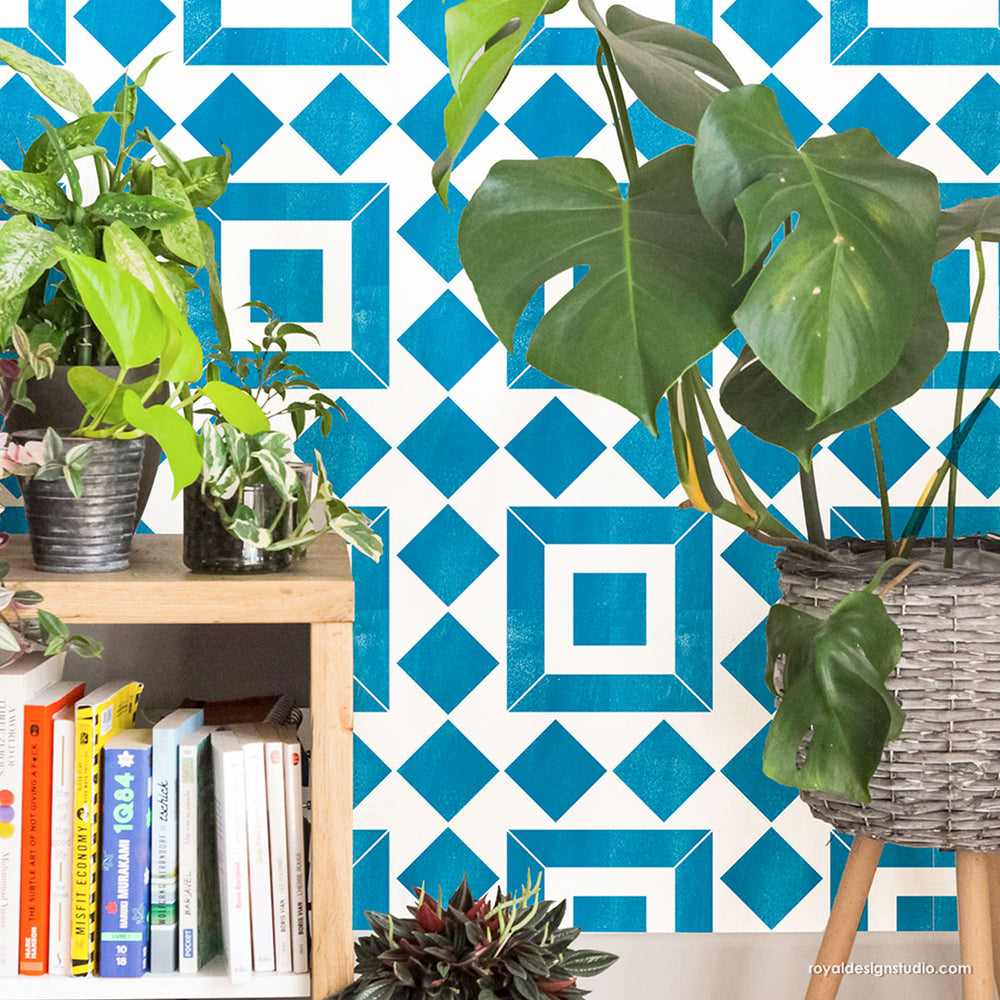 Geometric Pattern Tile Stencils - DIY Painting Concrete Porch Designs