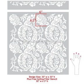 Large scale French Damask Stencil Pattern-stenciling a wallpaper look