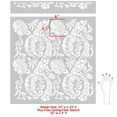 Large scale French Damask Stencil Pattern-stenciling a wallpaper look