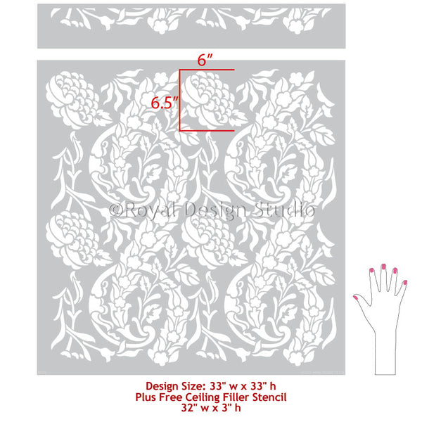 Large scale French Damask Stencil Pattern-stenciling a wallpaper look