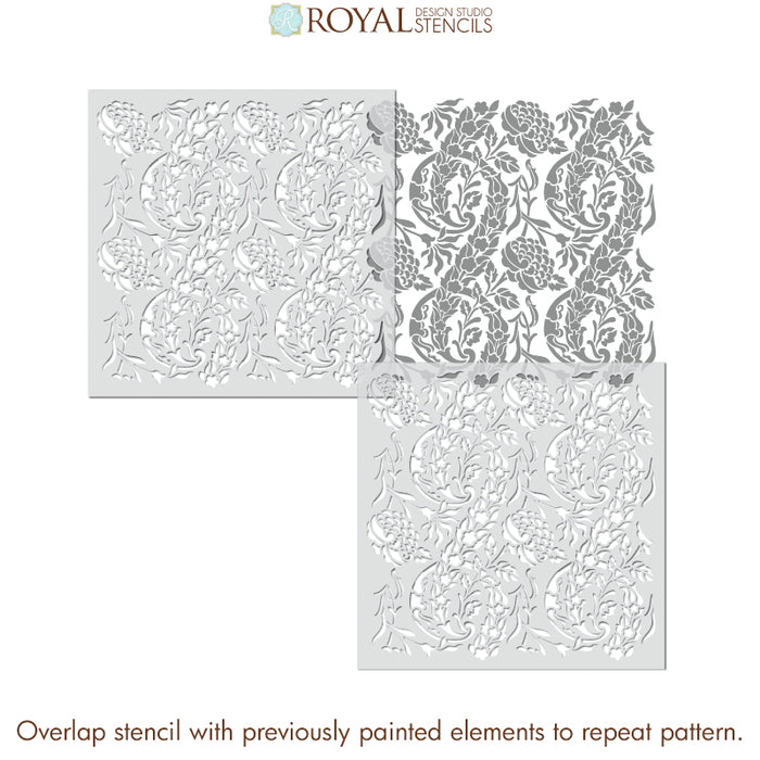 Large scale French Damask Stencil Pattern-stenciling a wallpaper look