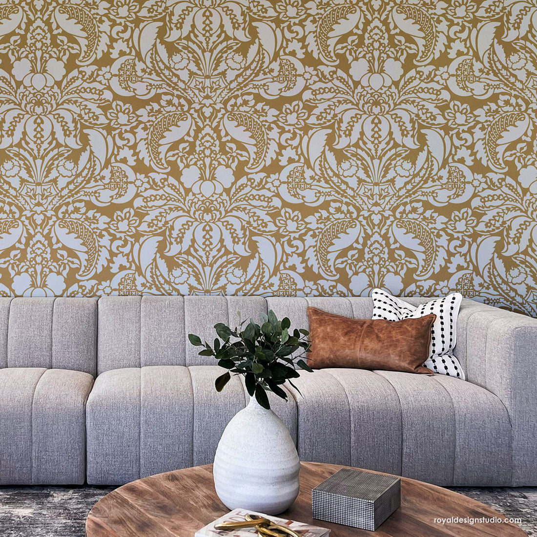 Amazing Damask Wall Stencil in Large Scale-Feature Wall Stenciling