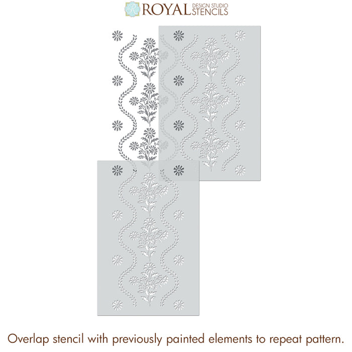 Wall Paint Stencils | Cottage Floral Stripe Stencil for Walls