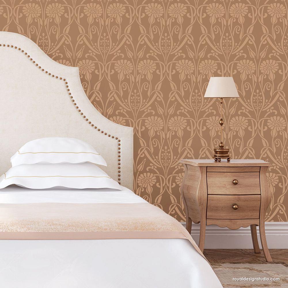 Art Nouveau Stencils | Large Floral Wall Stencil for Wall Decor