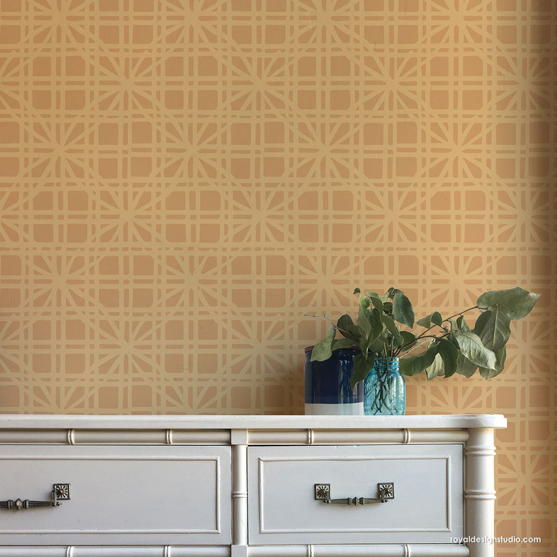Large DIY Stencils for Painting Custom Wallpaper Looks on Walls