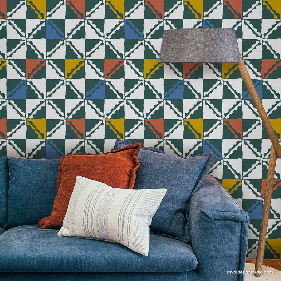 Modern Check Pattern Stencil-Large Wall Stencils for DIY Decor