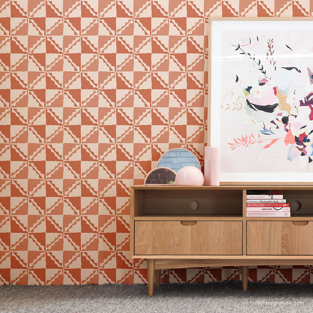 Modern Check Pattern Stencil-Large Wall Stencils for DIY Decor