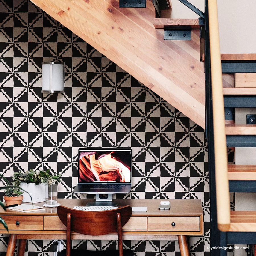Modern Check Pattern Stencil-Large Wall Stencils for DIY Decor