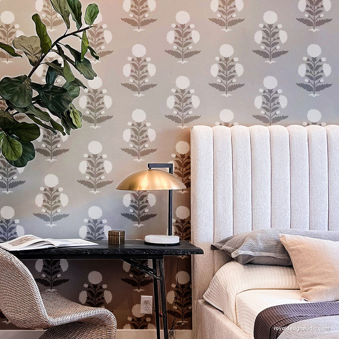 Amazing Floral Block Print Pattern Wall Stencil-Custom DIY Walls Decor