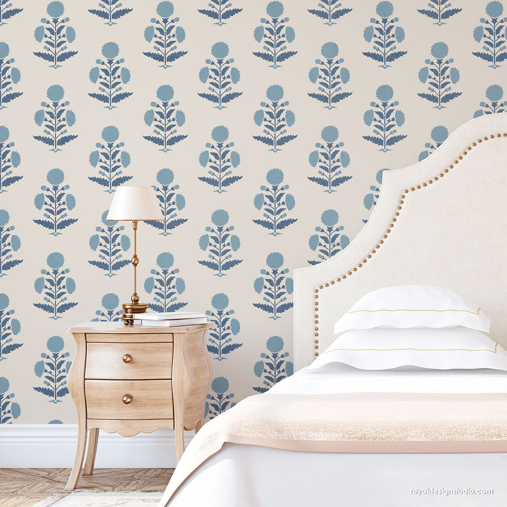 Amazing Floral Block Print Pattern Wall Stencil-Custom DIY Walls Decor