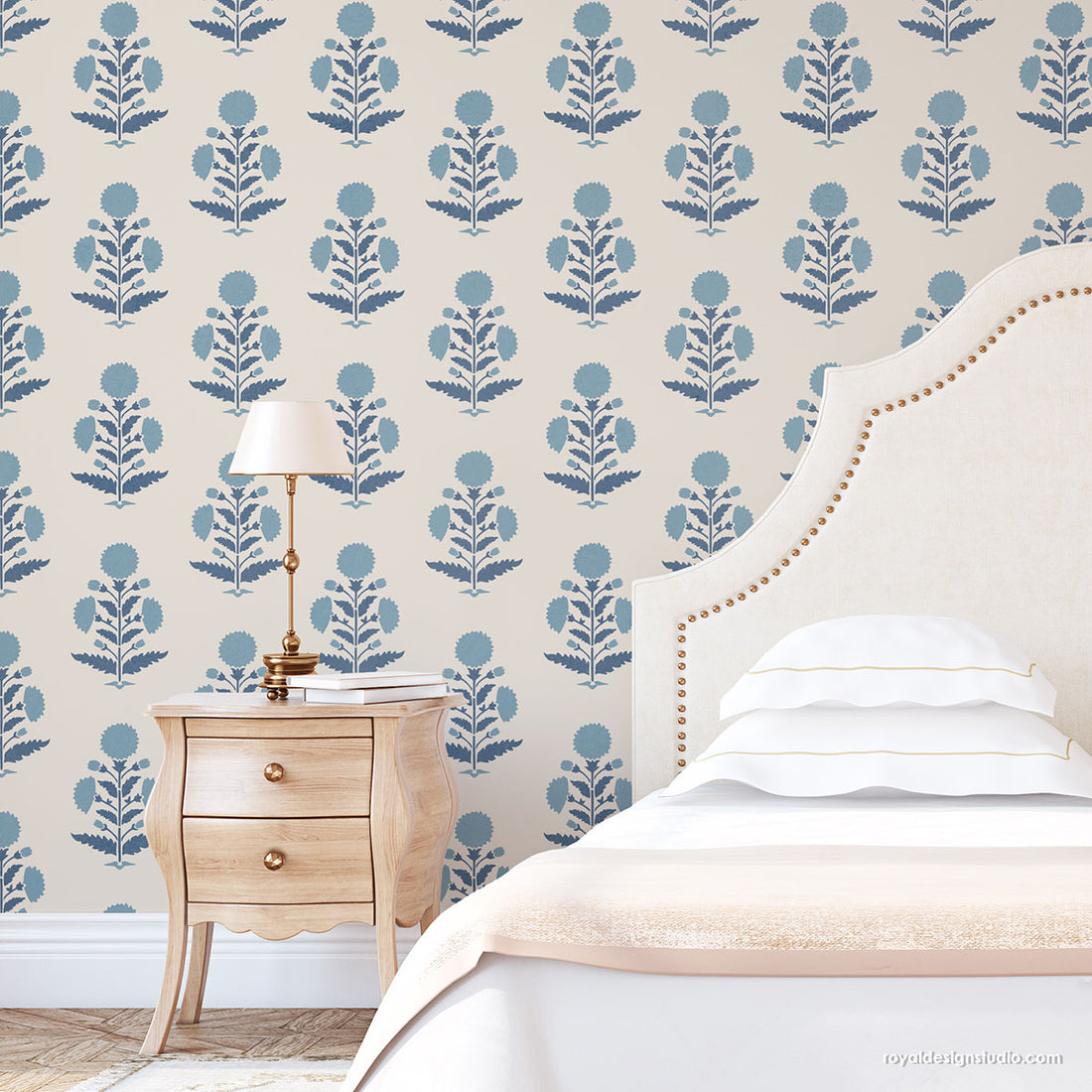 Amazing Floral Block Print Pattern Wall Stencil-Custom DIY Walls Decor