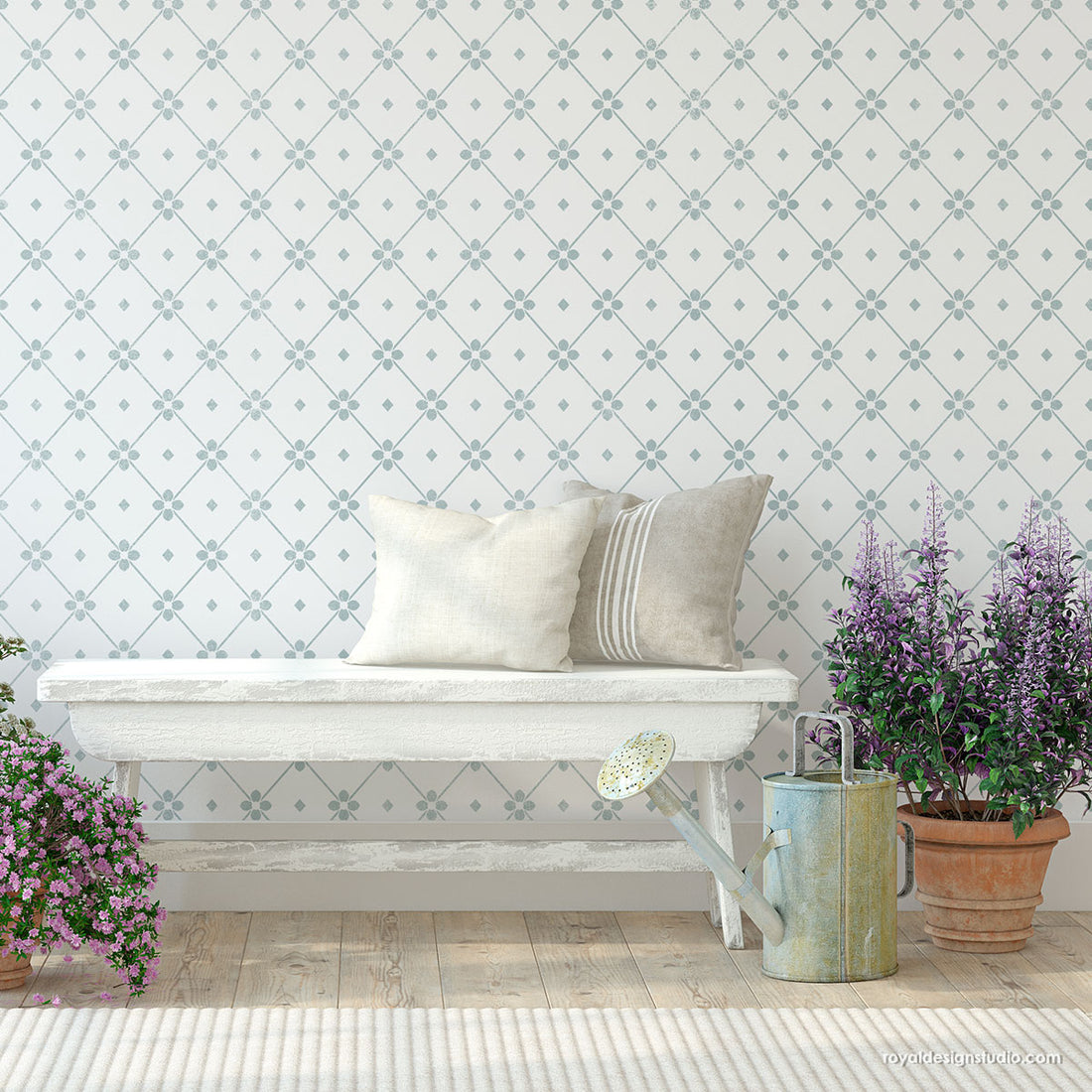 Large Stencils for Country Cottage Wall Decor - DIY Stenciled Wallpaper