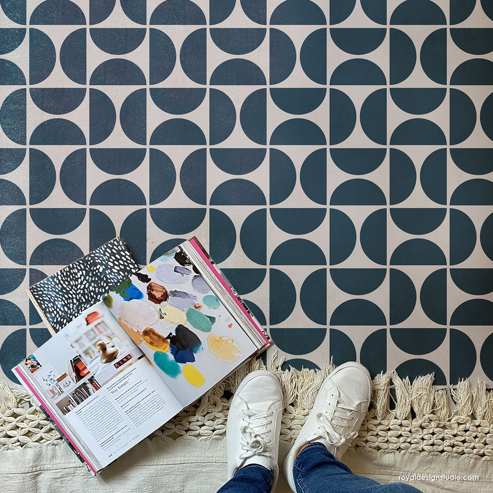 Large Wall and Floor Painting Stencil-Modern Half Moon Pattern