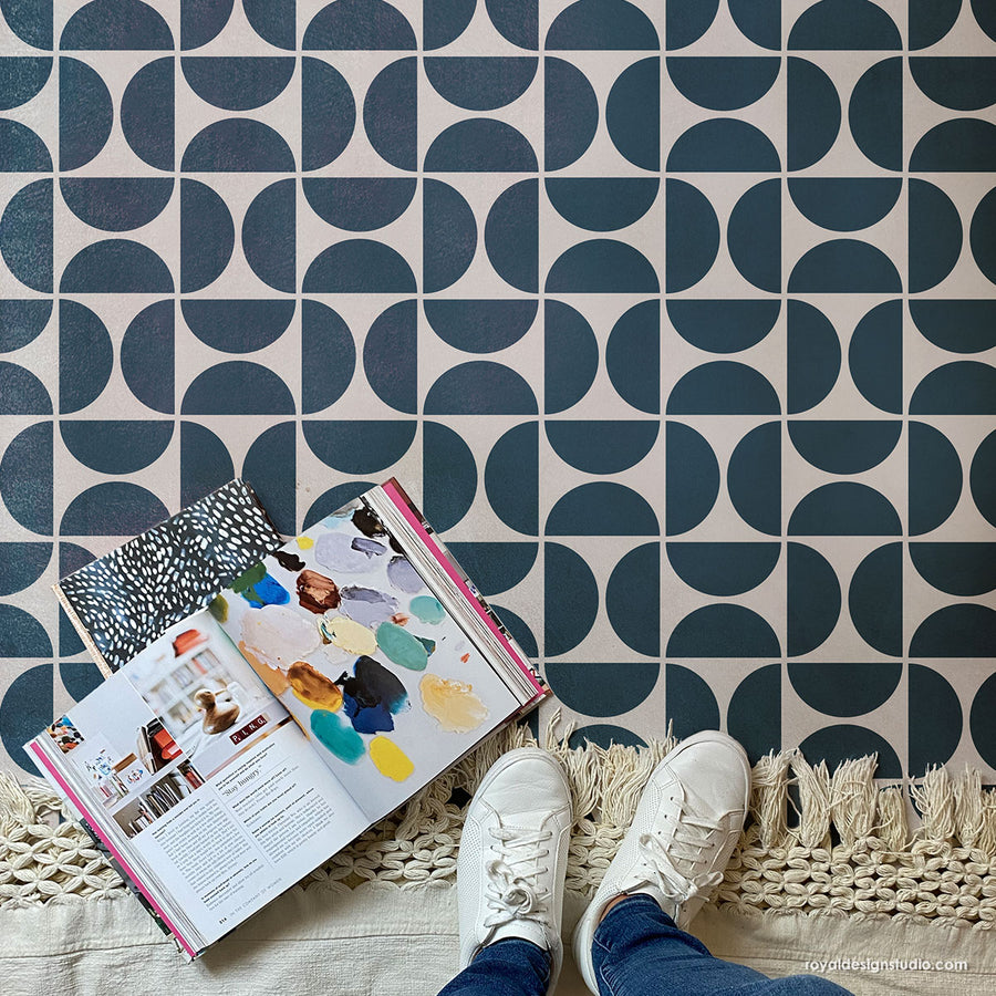 Large Wall and Floor Painting Stencil-Modern Half Moon Pattern
