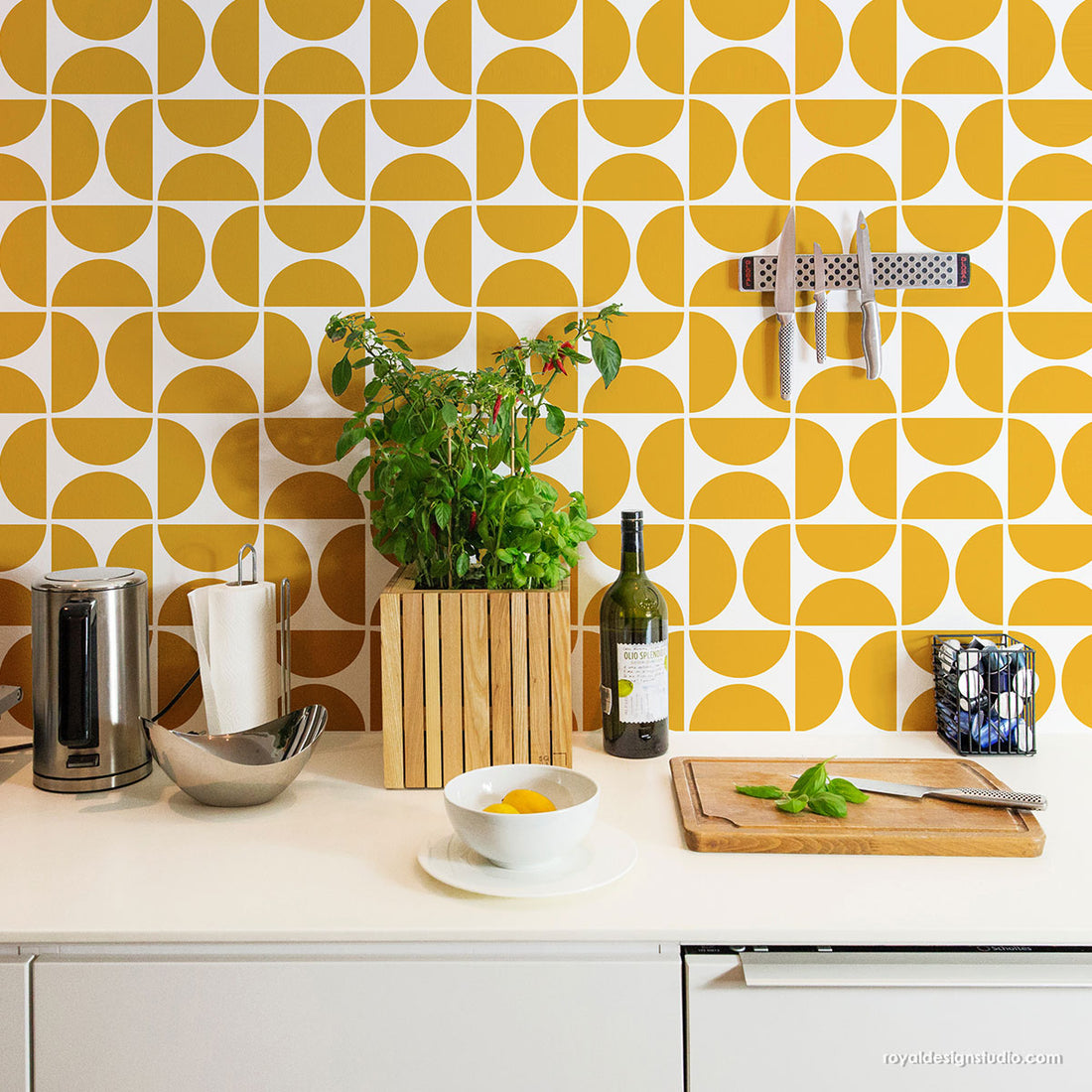 Large Wall and Floor Painting Stencil-Modern Half Moon Pattern
