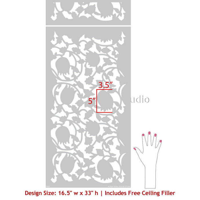 Indian Block Print Pattern Stencil for Stenciling Wallpaper Look on Walls