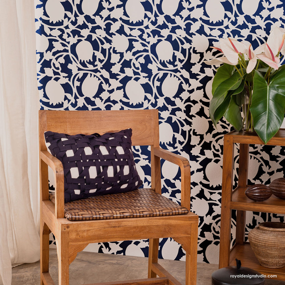 Indian Block Print Pattern Stencil for Stenciling Wallpaper Look on Walls