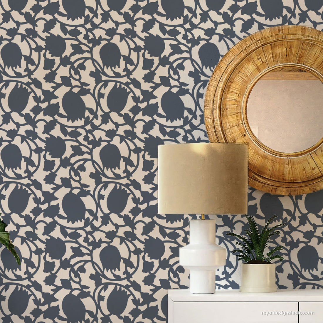 Indian Block Print Pattern Stencil for Stenciling Wallpaper Look on Walls