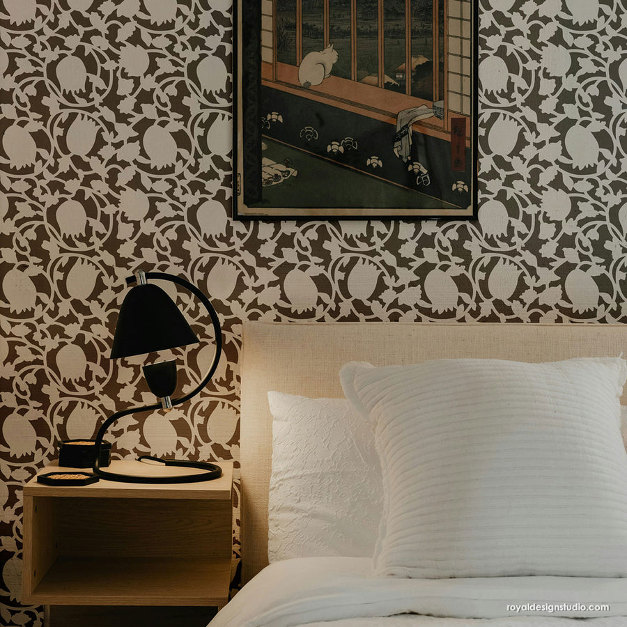 Indian Block Print Pattern Stencil for Stenciling Wallpaper Look on Walls