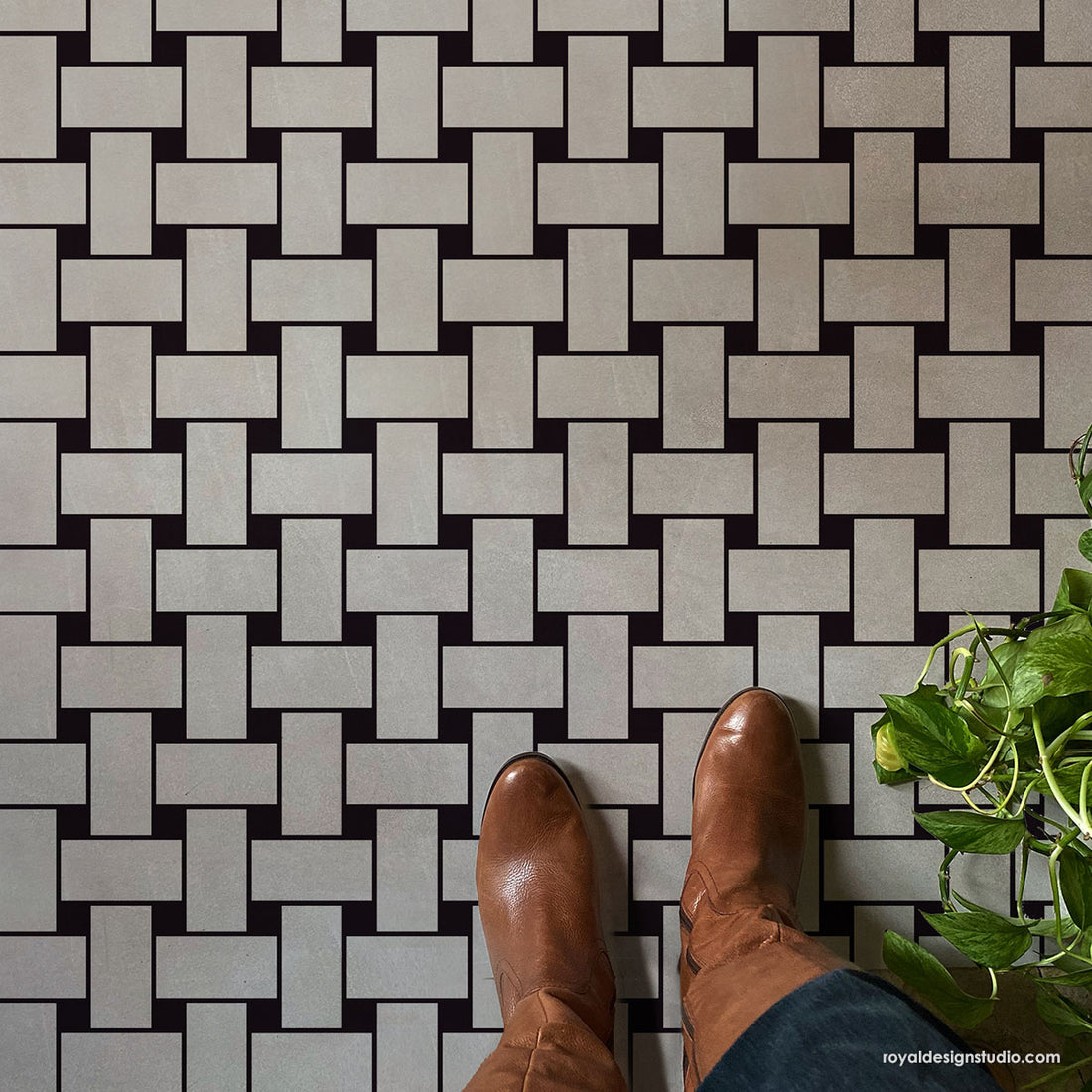 Large Mosaic Tile Stencil Pattern for Stenciling Floors and Walls