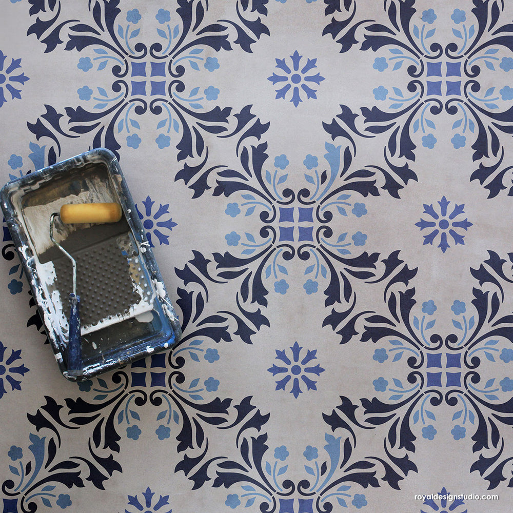 Portuguese tile stencil for stenciling backsplashes and floors