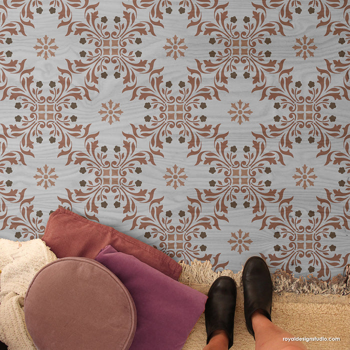 Portuguese tile stencil for stenciling backsplashes and floors