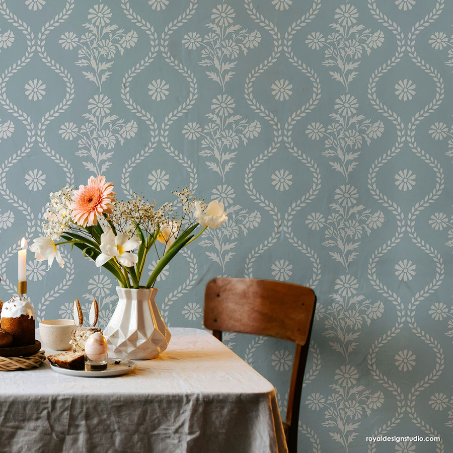 Wall Paint Stencils | Cottage Floral Stripe Stencil for Walls