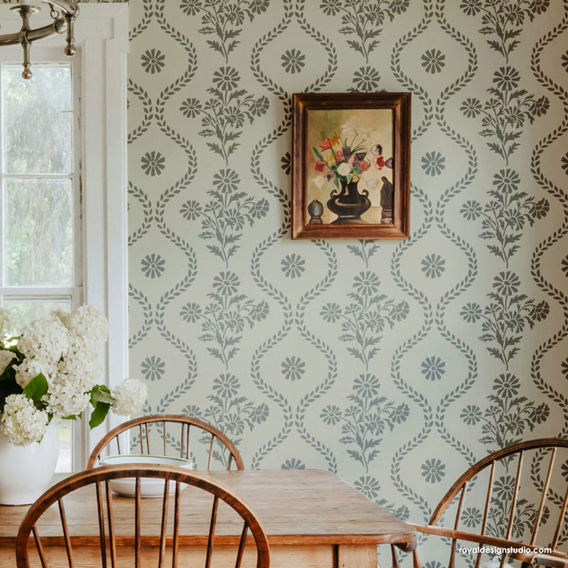 Wall Paint Stencils | Cottage Floral Stripe Stencil for Walls
