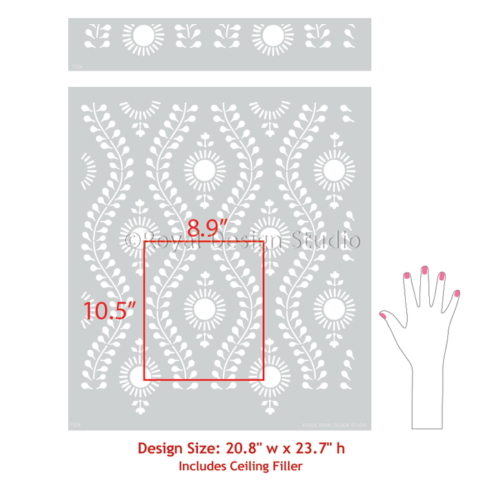 Indian Block Print Wall Stencil Pattern for Boho and Cottage Interiors