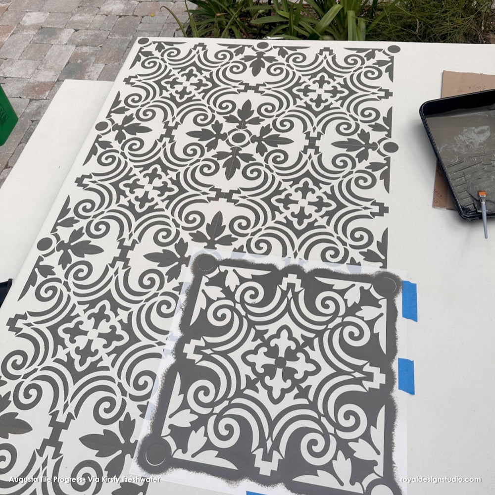 Geometric Pattern Tile Stencils - DIY Painting Concrete Porch Designs