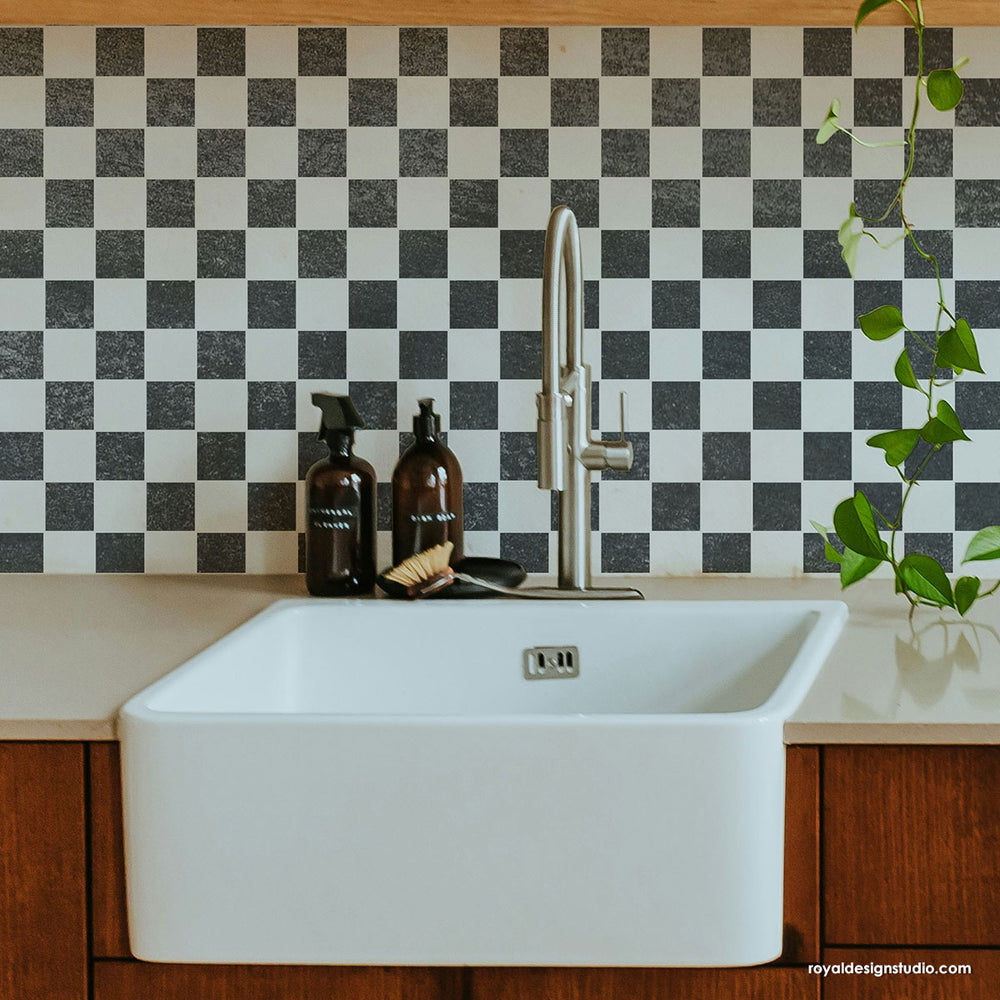 Checkerboard Stencil Pattern for stenciling backsplashes and furniture