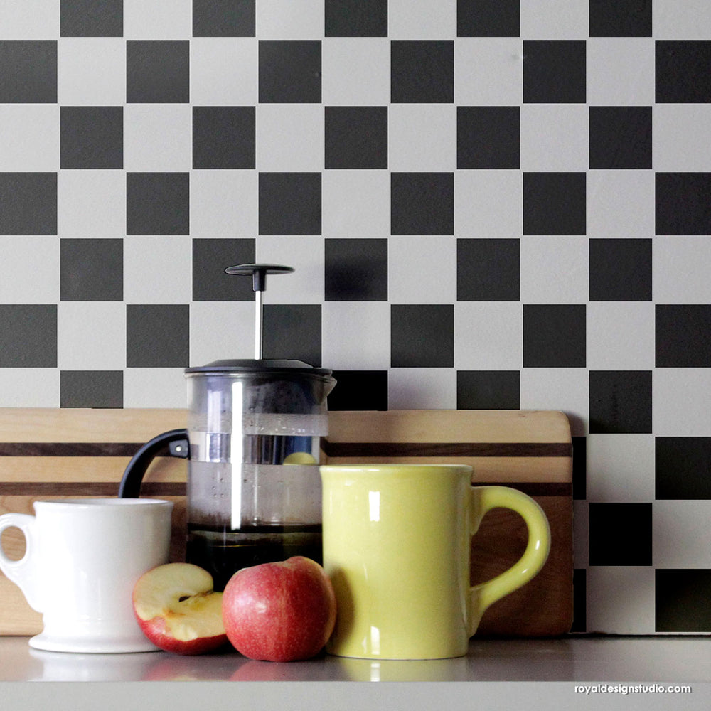 Checkerboard Stencil Pattern for stenciling backsplashes and furniture