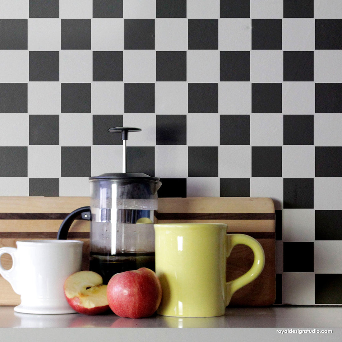 Checkerboard Stencil Pattern for stenciling backsplashes and furniture