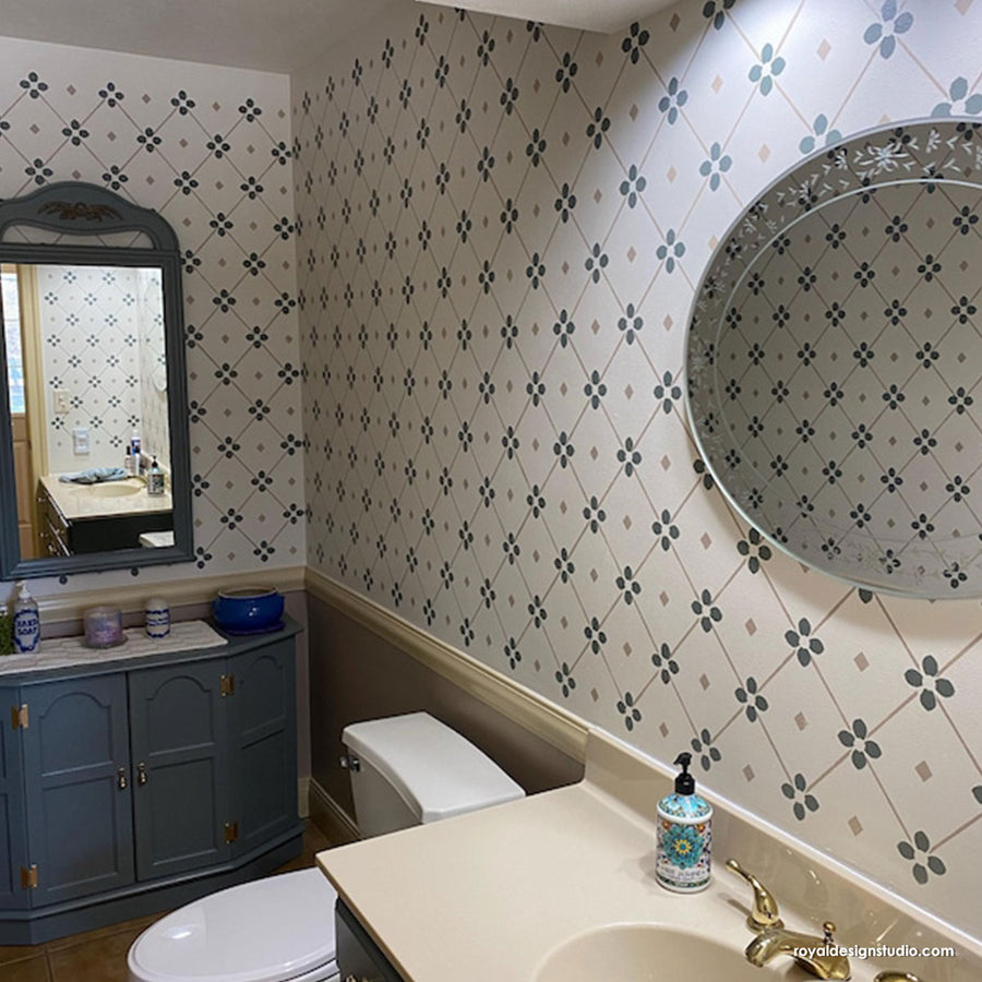 Large Stencils for Country Cottage Wall Decor - DIY Stenciled Wallpaper