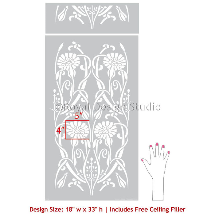 Art Nouveau Stencils | Large Floral Wall Stencil for Wall Decor