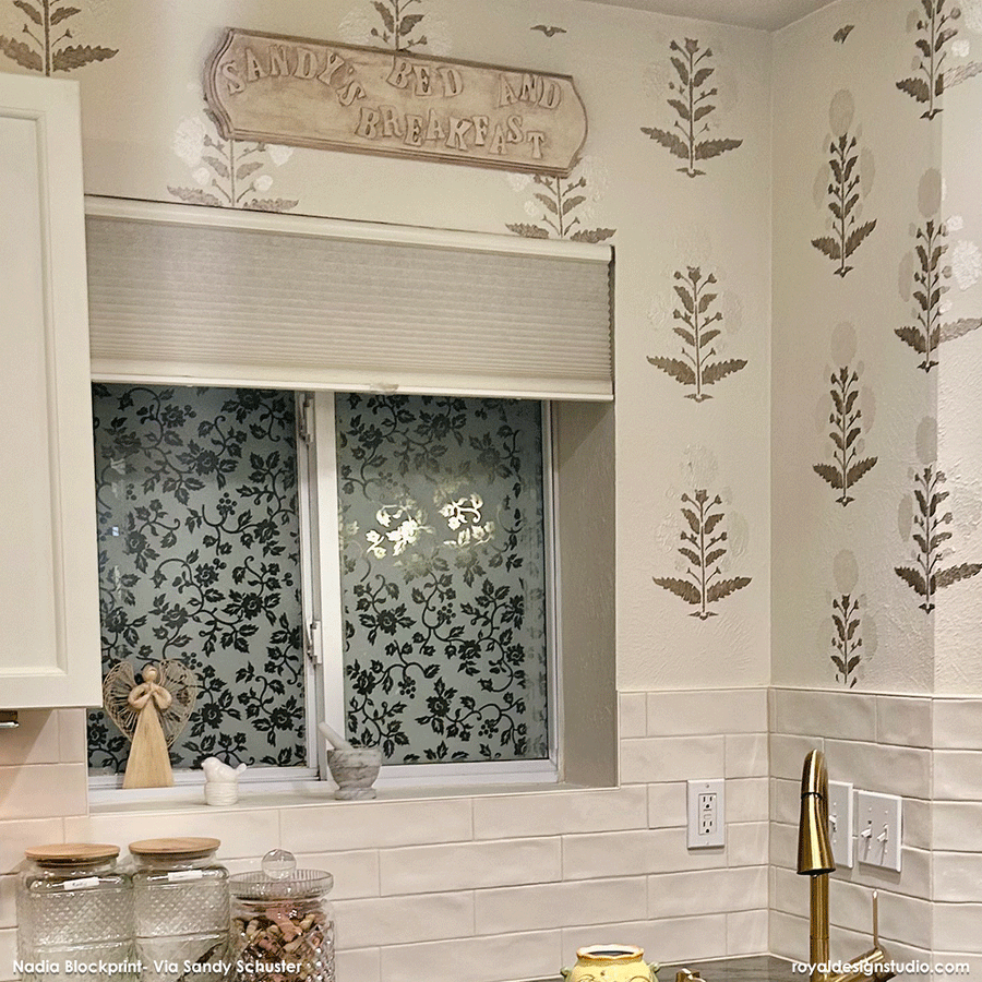 Amazing Floral Block Print Pattern Wall Stencil-Custom DIY Walls Decor