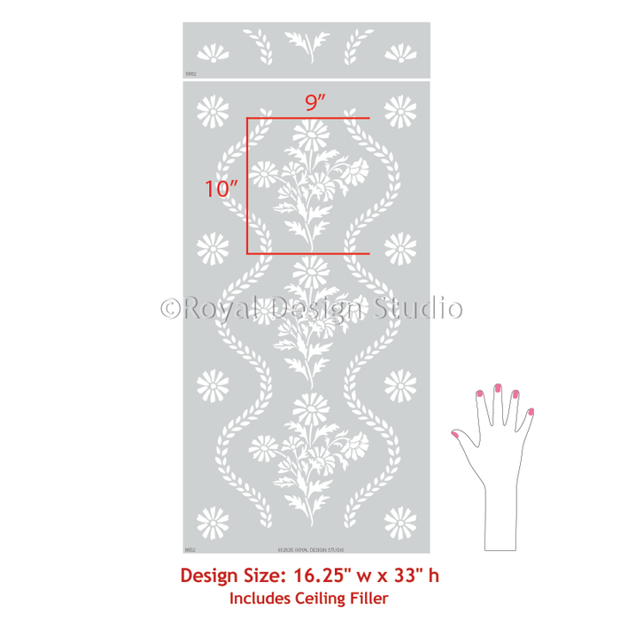 Wall Paint Stencils | Cottage Floral Stripe Stencil for Walls