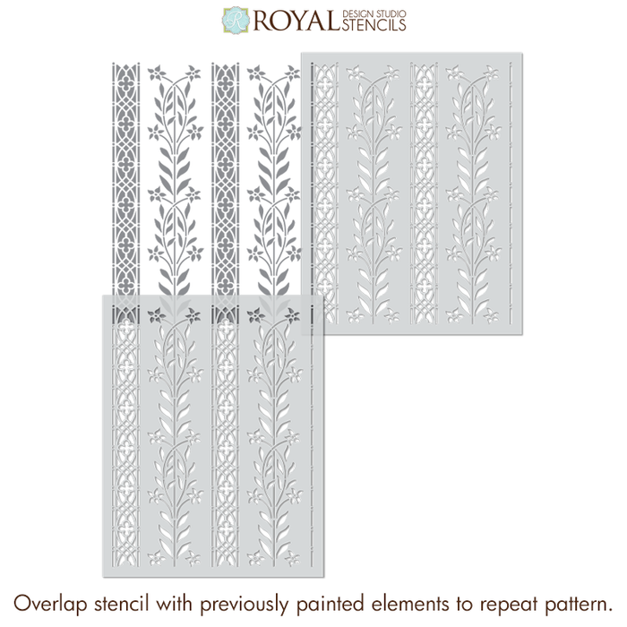 Folk Art Floral Stencils| Scandinavian Stripe Stencil for Walls