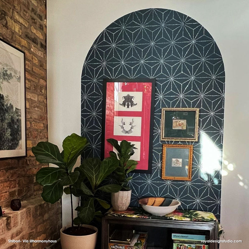 Asian Shibori Pattern as Wall Stencils for Painting