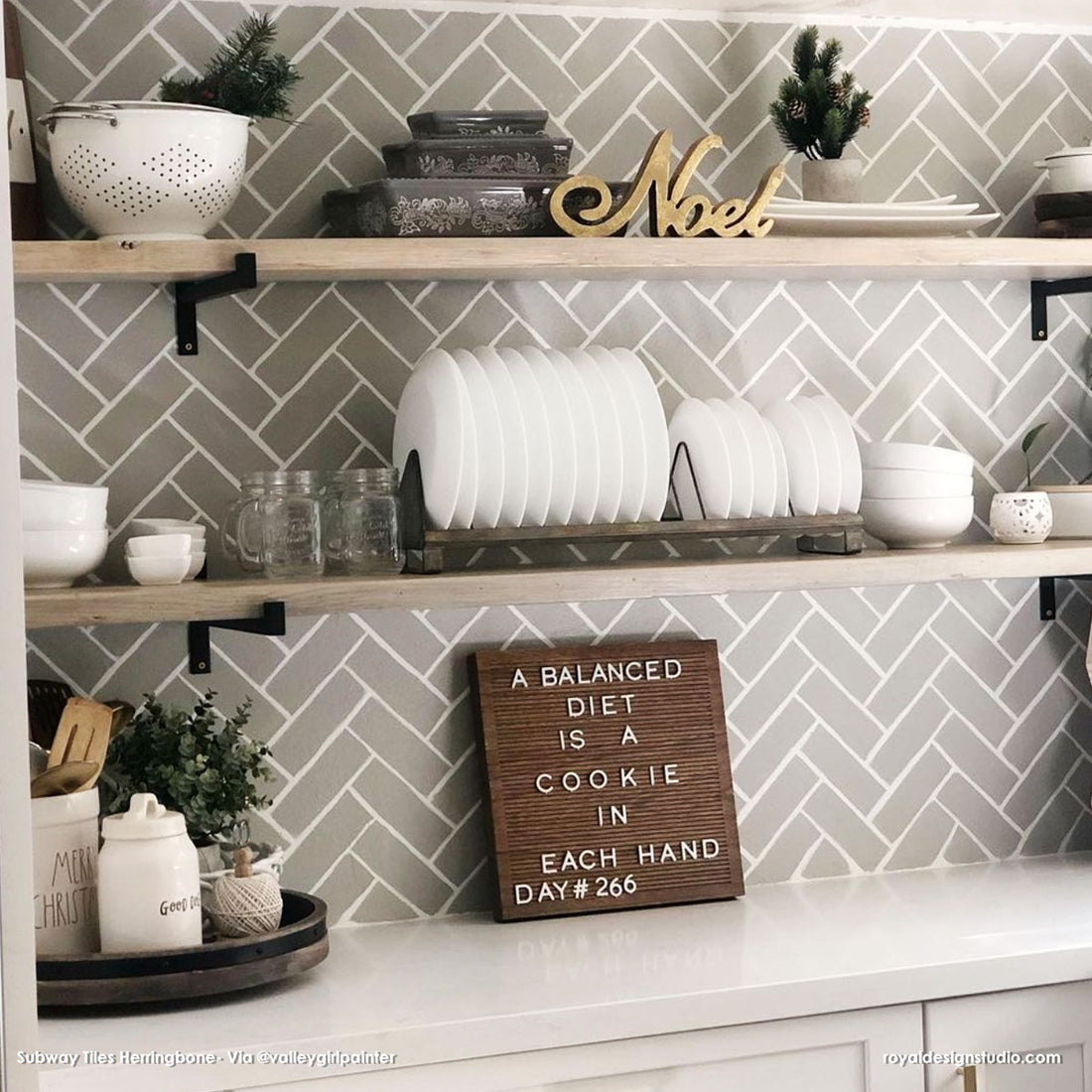 Wall Pattern Stencils | Faux Subway Tiles with Herringbone Design