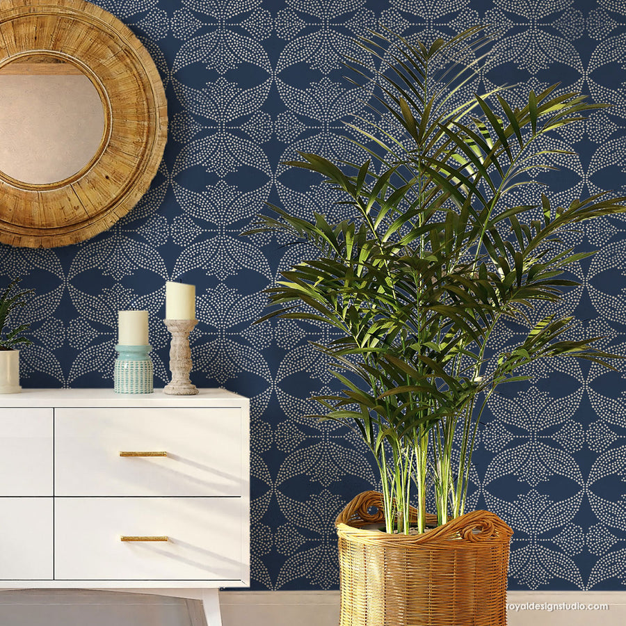 Floral Tribal Batik Allover Wall Stencil