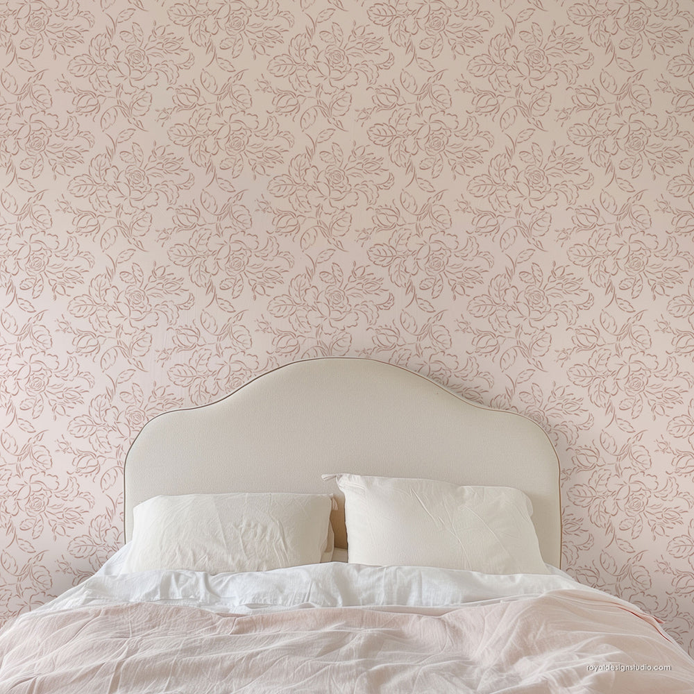 Large Wall Paint Floral Stencils| Cabbage Rose Sketch Stencil