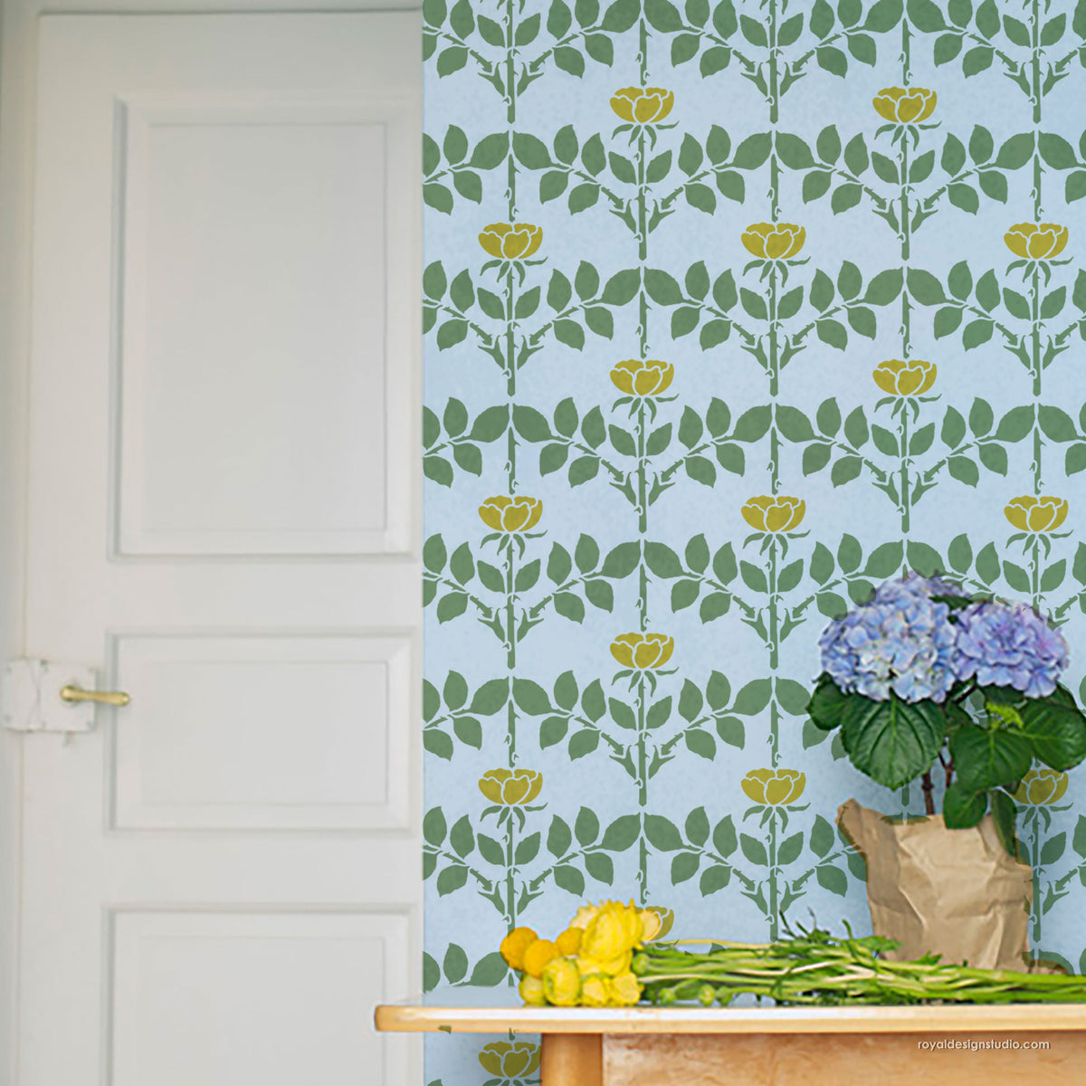 Art Nouveau Stencils | Vorsey Briar Rose Wall Stencil Pattern