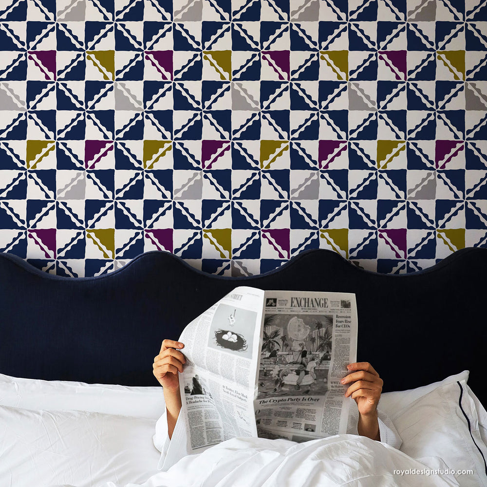 Modern Check Pattern Stencil-Large Wall Stencils for DIY Decor