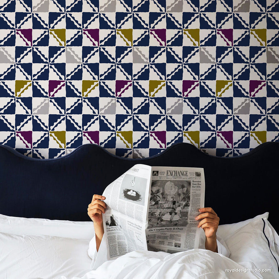 Modern Check Pattern Stencil-Large Wall Stencils for DIY Decor