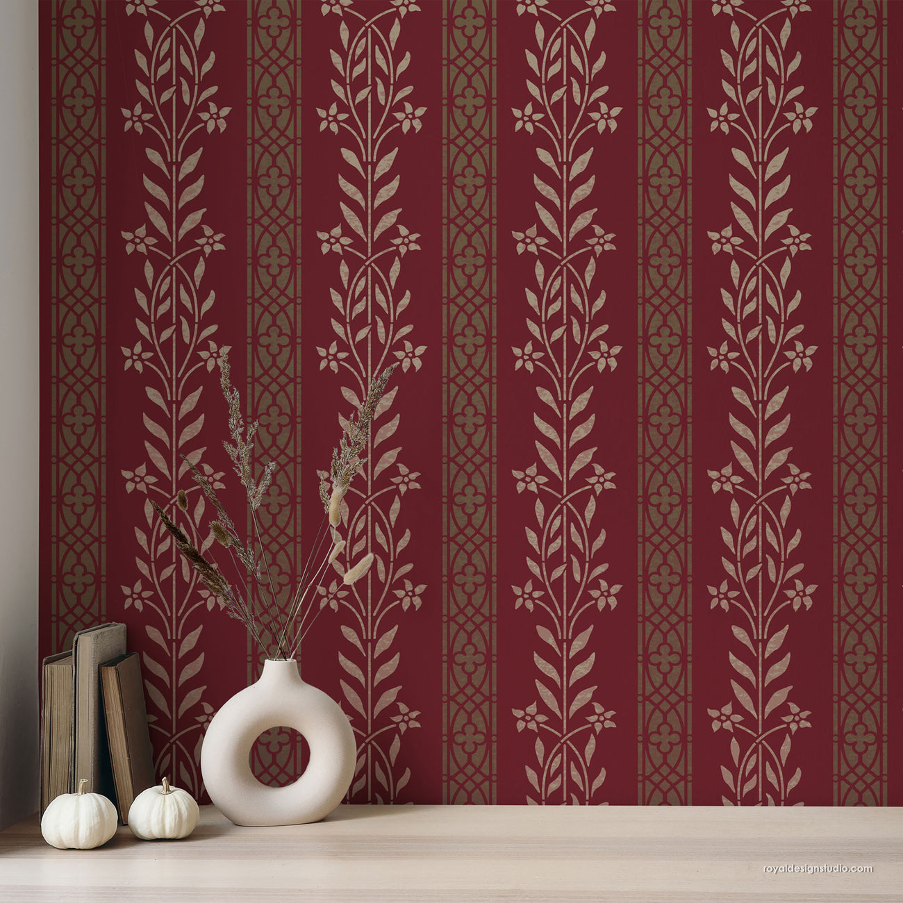 Folk Art Floral Stencils| Scandinavian Stripe Stencil for Walls