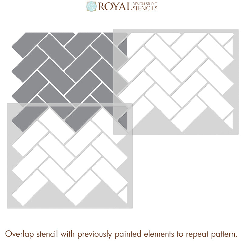 Wall Pattern Stencils | Faux Brick Wall with Herringbone Design – Royal Design Studio Stencils