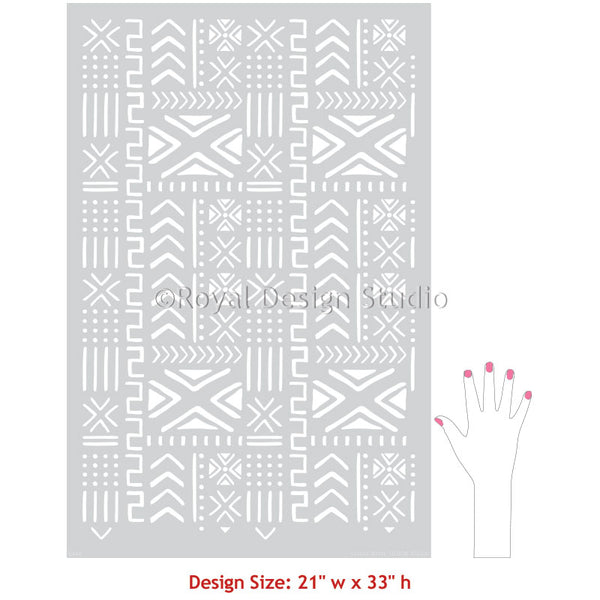 Mali Mudcloth Wall Stencils - African Wallpaper - Bohemian Stencils